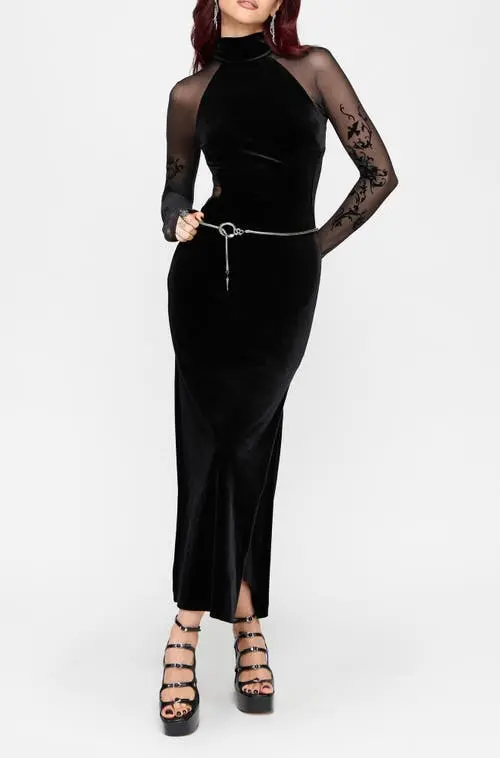 DISTURBIA Riven Flock Mesh Mix Gown