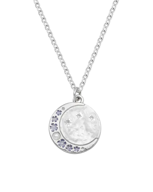 FABLE ENGLAND Selene Moon & Periwinkle Necklace - Silver