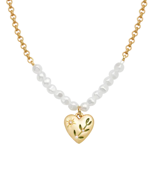FABLE ENGLAND Niva Mistletoe Heart & Pearl Necklace