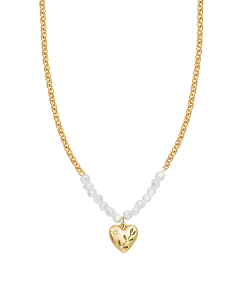FABLE ENGLAND Niva Mistletoe Heart & Pearl Necklace