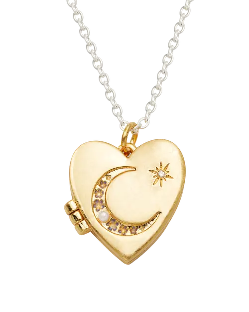 FABLE ENGLAND Selene Moon & Periwinkle Locket Necklace - Gold