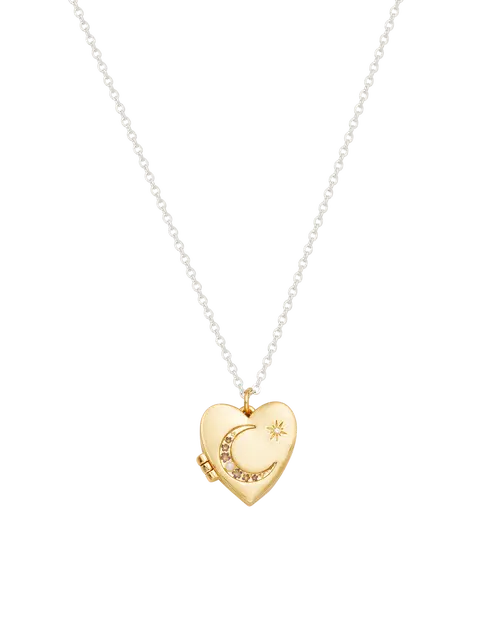 FABLE ENGLAND Selene Moon & Periwinkle Locket Necklace - Gold