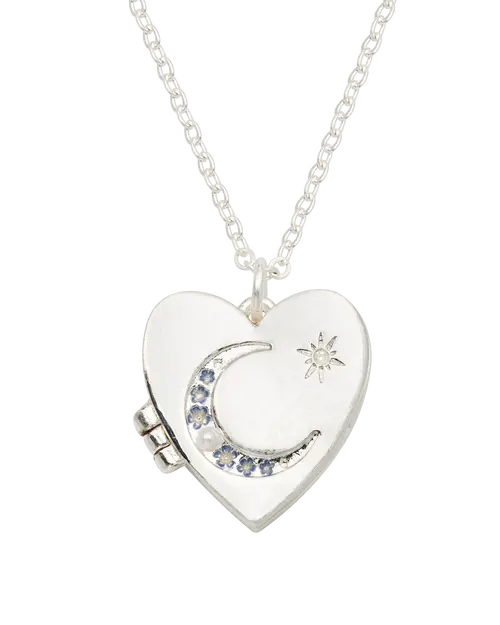 FABLE ENGLAND Selene Moon & Periwinkle Locket Necklace - Silver