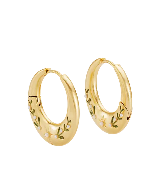 FABLE ENGLAND Niva Mistletoe Hoop Earrings - Gold