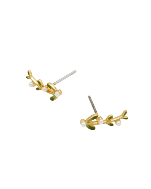 FABLE ENGLAND Niva Mistletoe & Pearl Climber Earrings