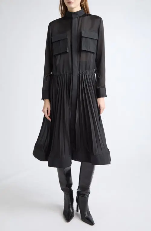 Sacai Taffeta Bonding & Satin Pleated Midi Dress