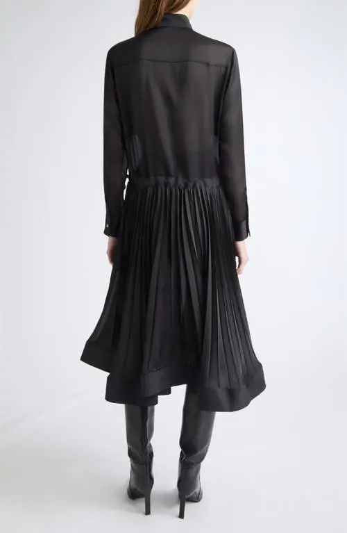Sacai Taffeta Bonding & Satin Pleated Midi Dress