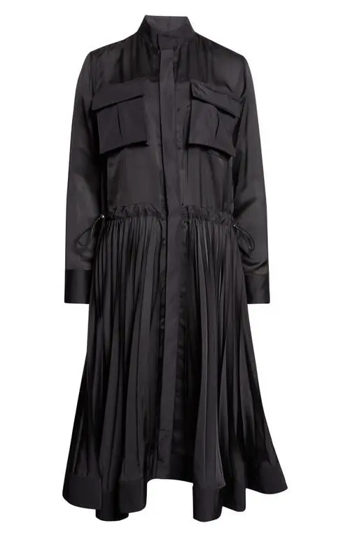 Sacai Taffeta Bonding & Satin Pleated Midi Dress