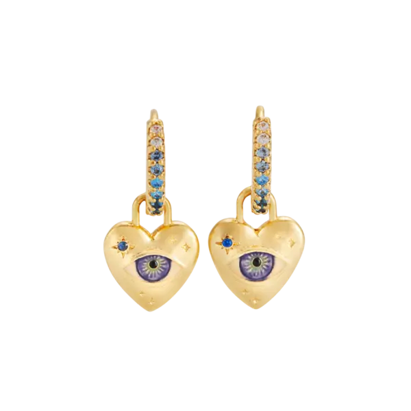 FABLE ENGLAND Talisman Eye & Heart Charm Huggie Earrings - Gold