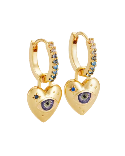 FABLE ENGLAND Talisman Eye & Heart Charm Huggie Earrings