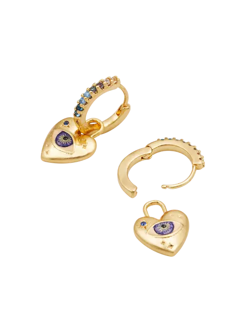 FABLE ENGLAND Talisman Eye & Heart Charm Huggie Earrings