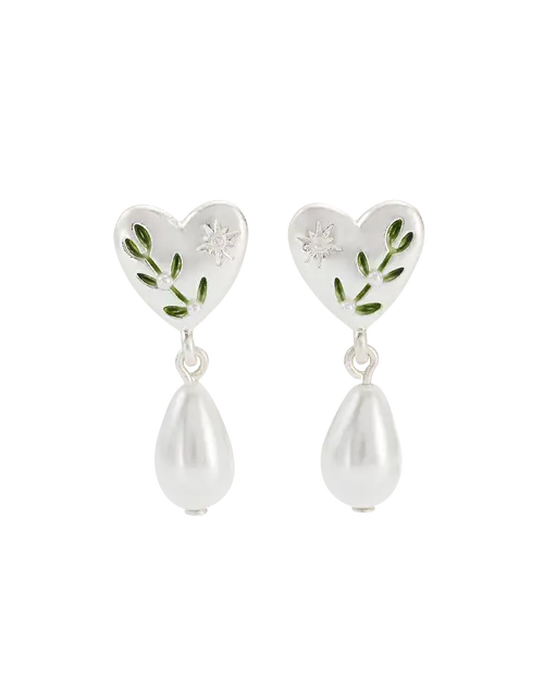 FABLE ENGLAND Niva Mistletoe & Pearl Earrings - Silver