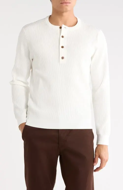 REISS Declan Ribbed Long Sleeve Henley - Ecru