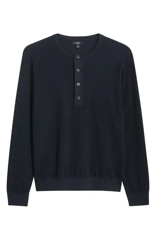 REISS Declan Ribbed Long Sleeve Henley - Navy