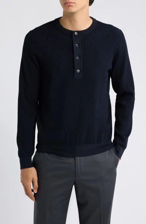 REISS Declan Ribbed Long Sleeve Henley - Navy