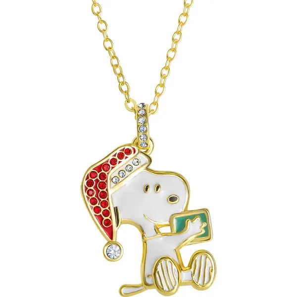 PEANUTS Snoopy Christmas Necklace Clear And Red Crystals