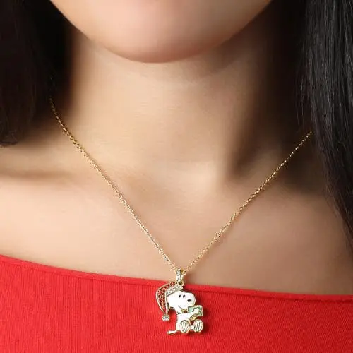 PEANUTS Snoopy Christmas Necklace Clear And Red Crystals