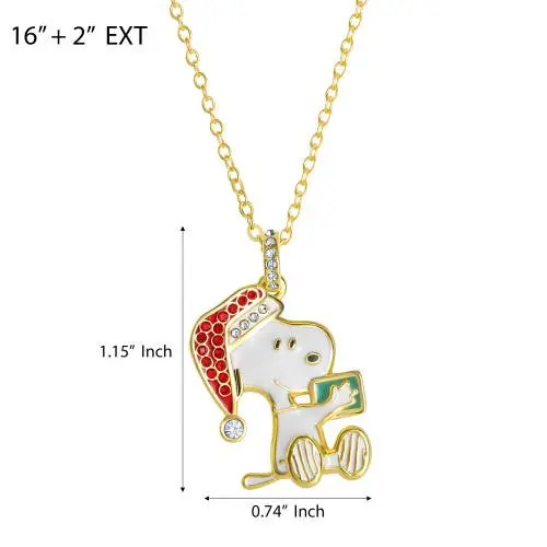 PEANUTS Snoopy Christmas Necklace Clear And Red Crystals