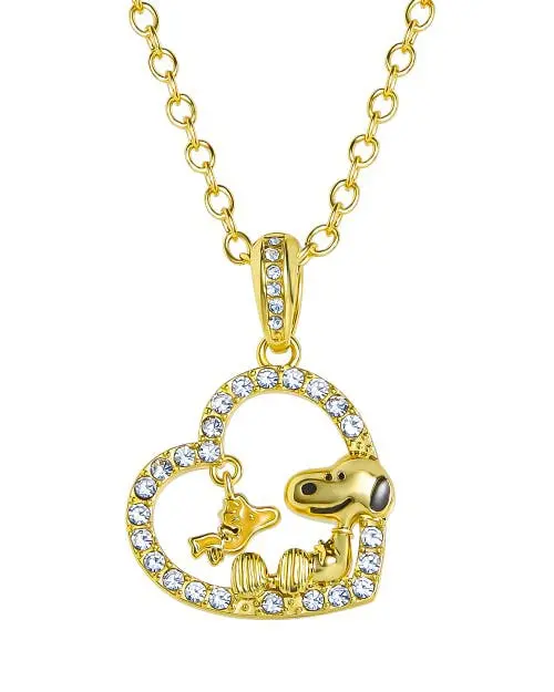 PEANUTS Woodstock And Snoopy Necklace, Crystal Heart Pendant