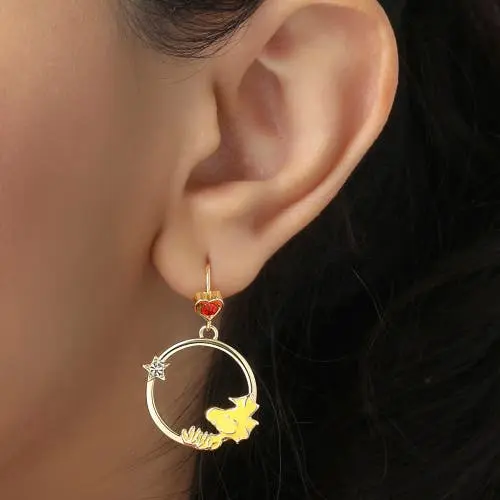 PEANUTS Woodstock And Snoopy Mismatch Dangle Hoop Earrings For - Gold