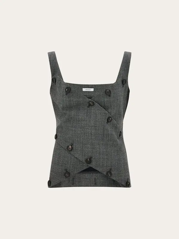 FERRAGAMO Wool Vest Top With Button Detail - Grey