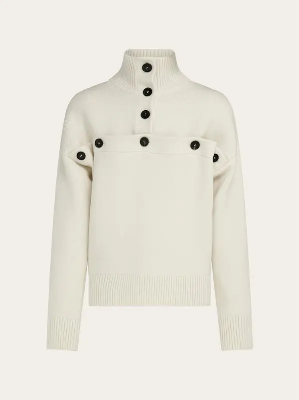 FERRAGAMO Knitted Pullover With Button Detail - Beige