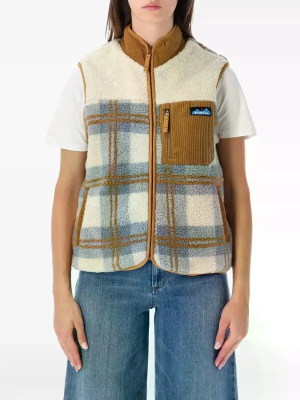 KAVU Ozette Check-pattern Fleece Gilet - Neutrals