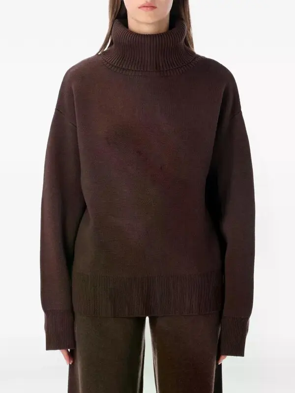 RHEA Roll-neck Drop-shoulder Sweater - Brown