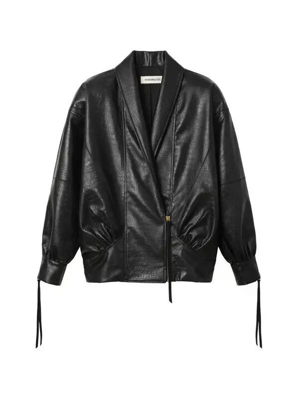NINEMINUTES The Virgo Crocodile-effect Cropped Jacket - Black