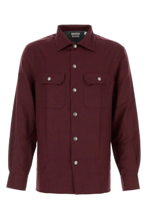 Brunello Cucinelli Burgundy Flannel Shirt