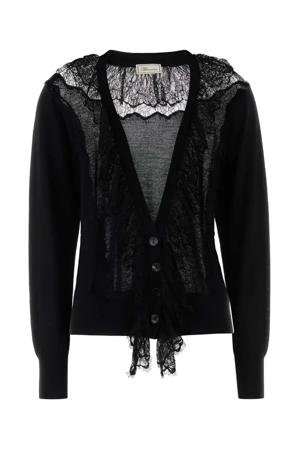 Blumarine Black Wool Cardigan - Brown