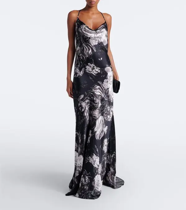 Roberto Cavalli Floral Halterneck Silk Maxi Dress