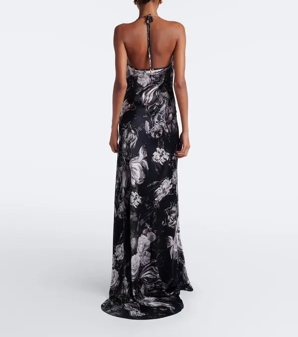 Roberto Cavalli Floral Halterneck Silk Maxi Dress
