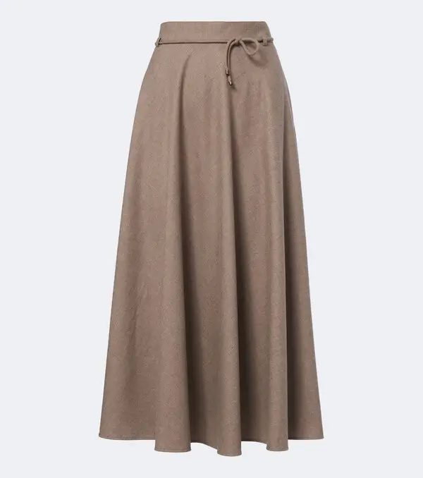 Max Mara Belted Pleated Cashmere-blend Midi Skirt - Taupe Brown