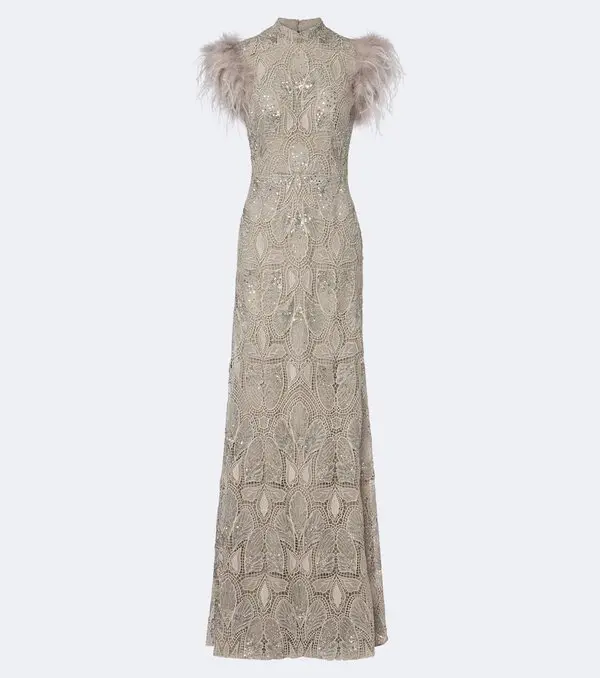GEORGES HOBEIKA Embellished Guipure Lace Gown