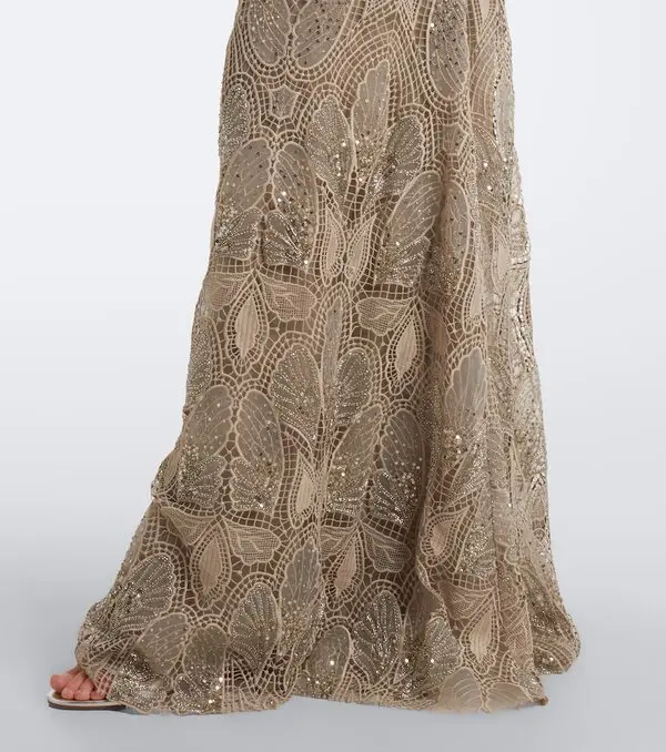 GEORGES HOBEIKA Embellished Guipure Lace Gown