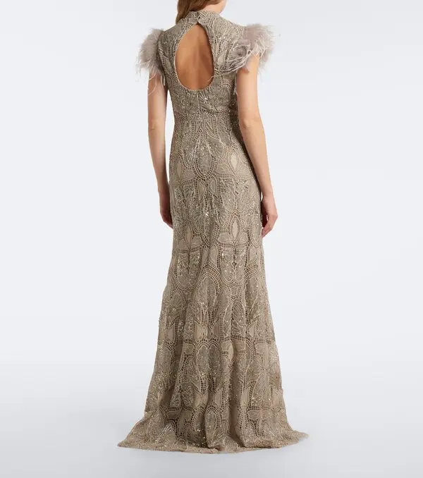 GEORGES HOBEIKA Embellished Guipure Lace Gown