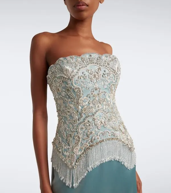 GEORGES HOBEIKA Embellished Satin Corset Gown