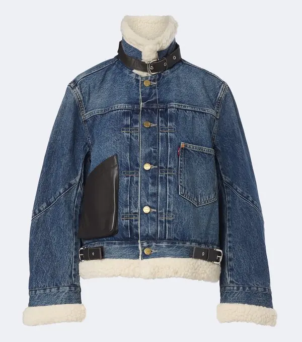 Sacai Leather-trimmed Denim Jacket - Blue