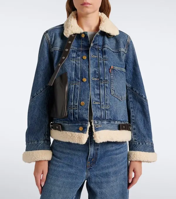 Sacai Leather-trimmed Denim Jacket - Blue