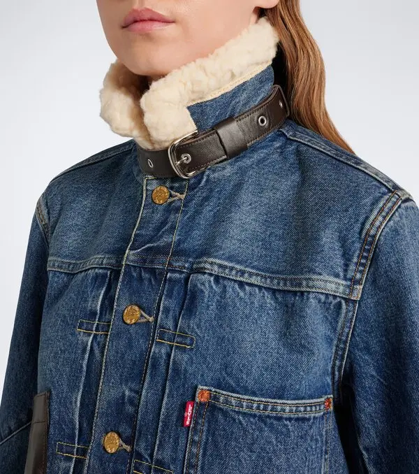 Sacai Leather-trimmed Denim Jacket - Blue