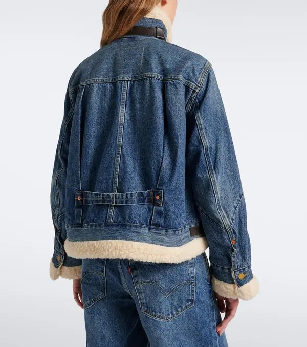 Sacai Leather-trimmed Denim Jacket - Blue