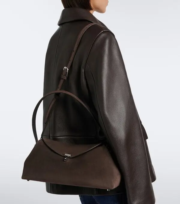 TOTEME T-lock Medium Suede Shoulder Bag - Brown