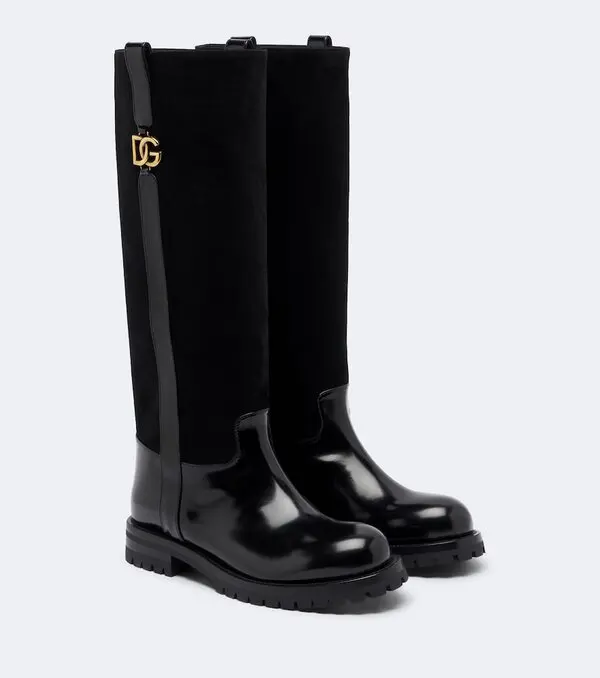 Dolce & Gabbana Dg Leather And Suede Knee-high Boots - Black