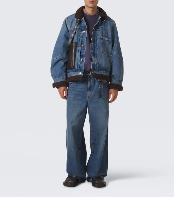 Sacai Leather-trimmed Denim Jacket