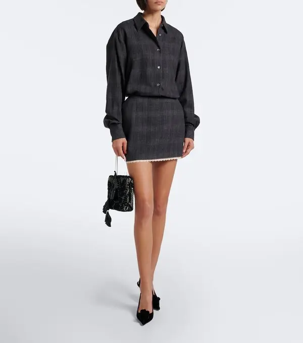 Magda Butrym Checked Crochet-trimmed Virgin Wool Miniskirt