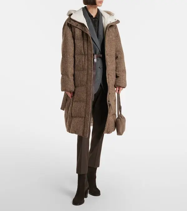 Brunello Cucinelli Shearling-trimmed Wool-blend Down Coat