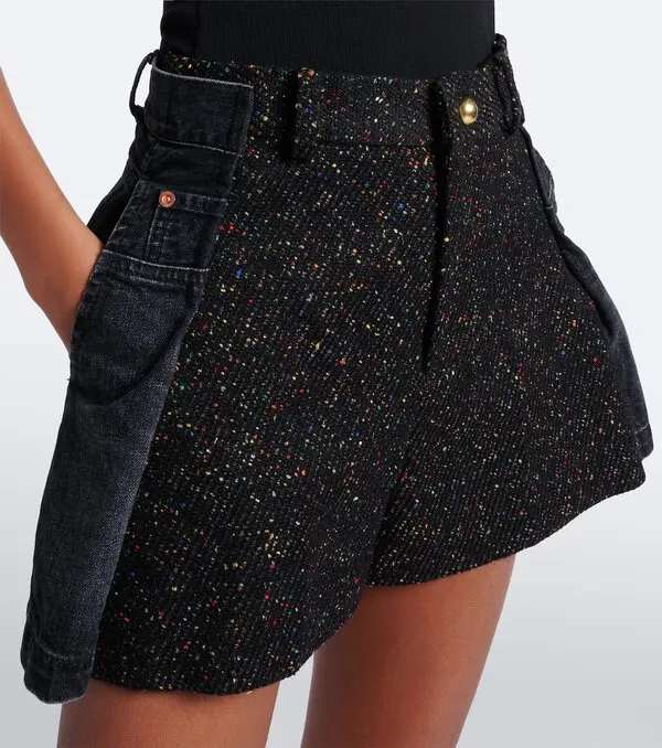 Sacai Wool, Cotton, Silk, And Denim Shorts