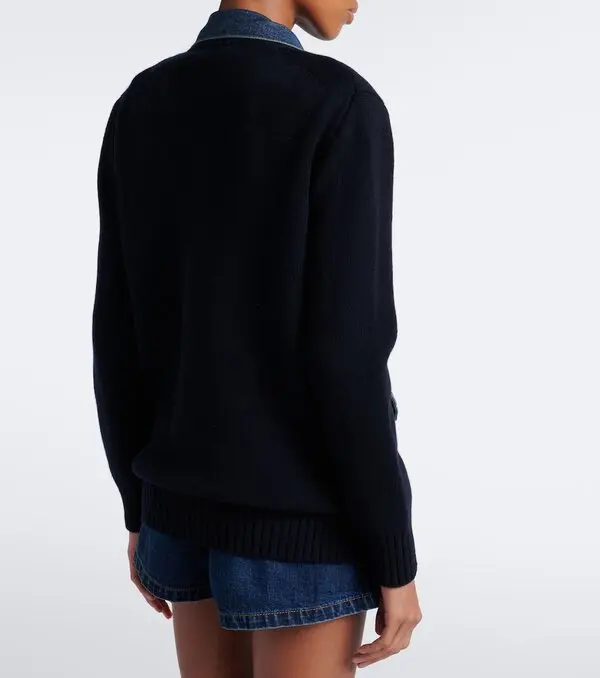 Sacai Layered Wool-blend And Denim Cardigan