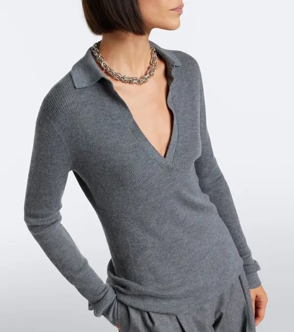 Max Mara Ribbed-knit Cashmere Polo Sweater - Grey